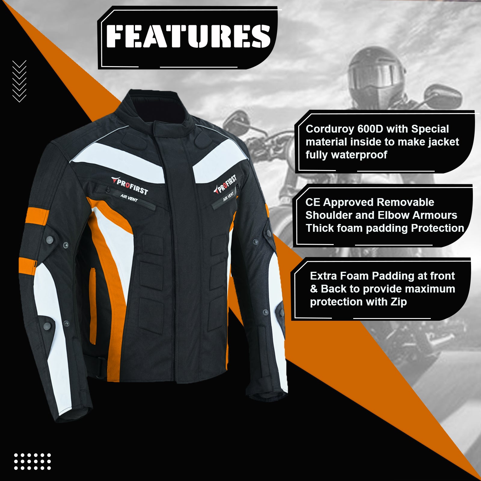 Profirst Packs Motorbike Men Jacket Orange – Whizzmoto