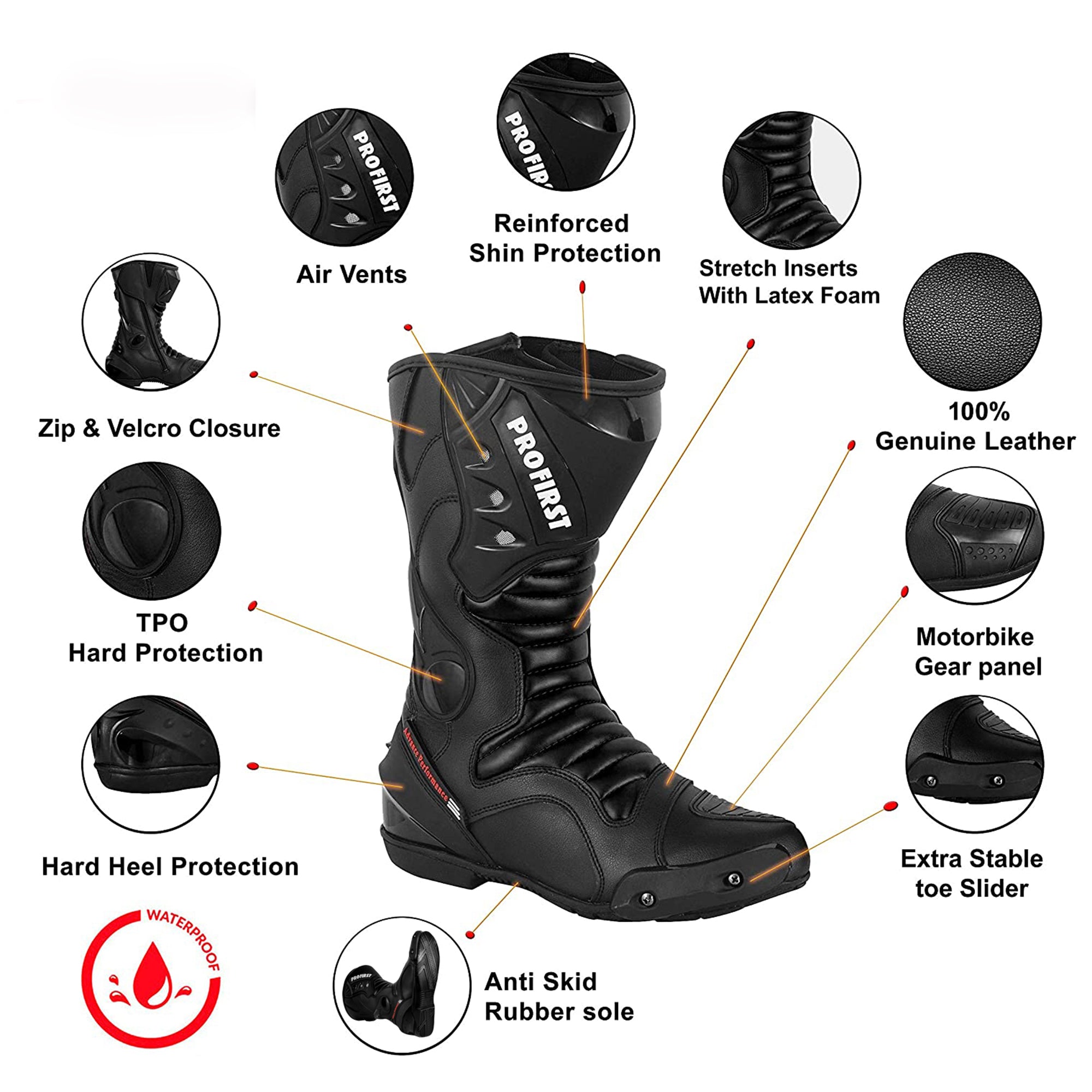 Profirst Thunder Strike Motorbike Men Boots Black – Whizzmoto